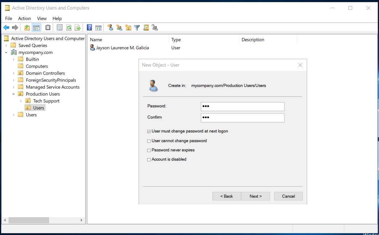 Window Server Active Directory Implementation - JAYSON LAURENCE GALICIA